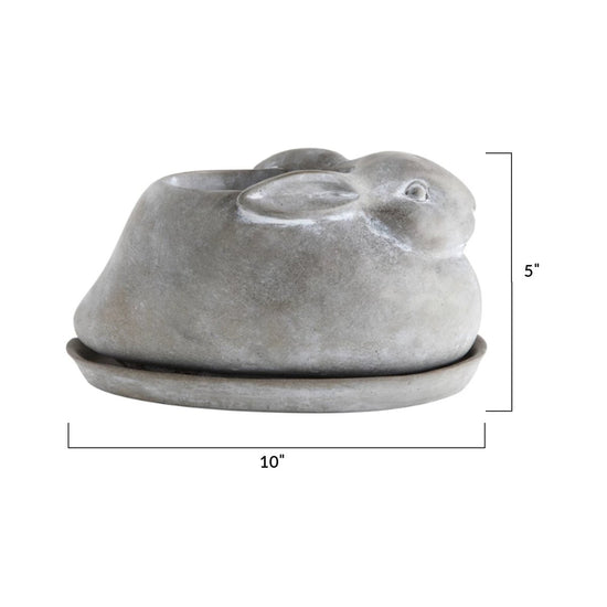 Cement Rabbit Planter with Saucer (Set of 2 Pieces) | Ferry-Morse