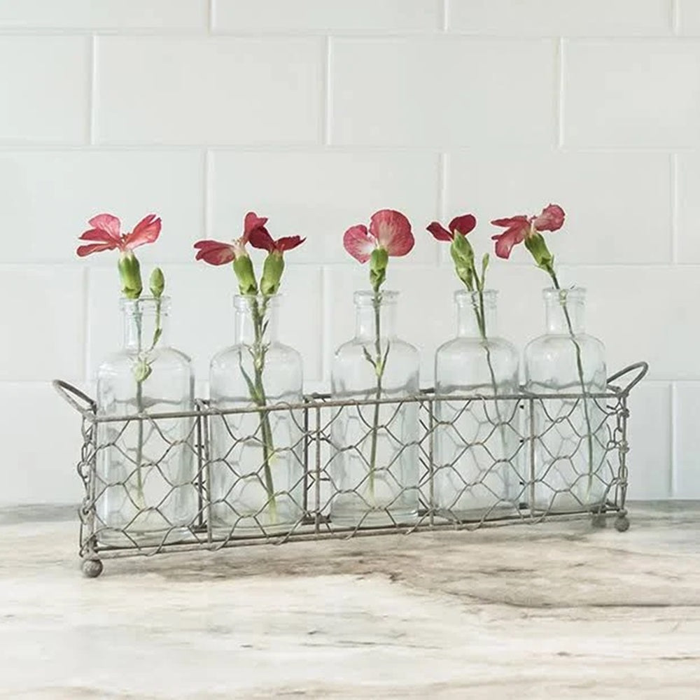 Wire Holder with Five Glass Vase Bottles | Ferry-Morse