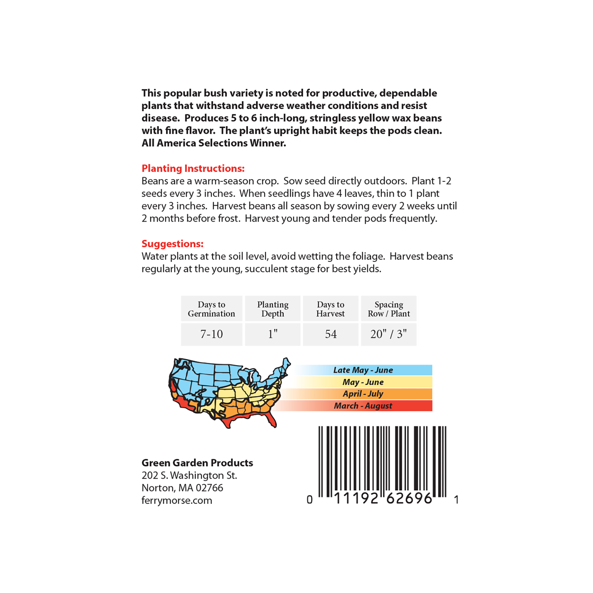 Cherokee Wax Bean Seeds Ferry Morse